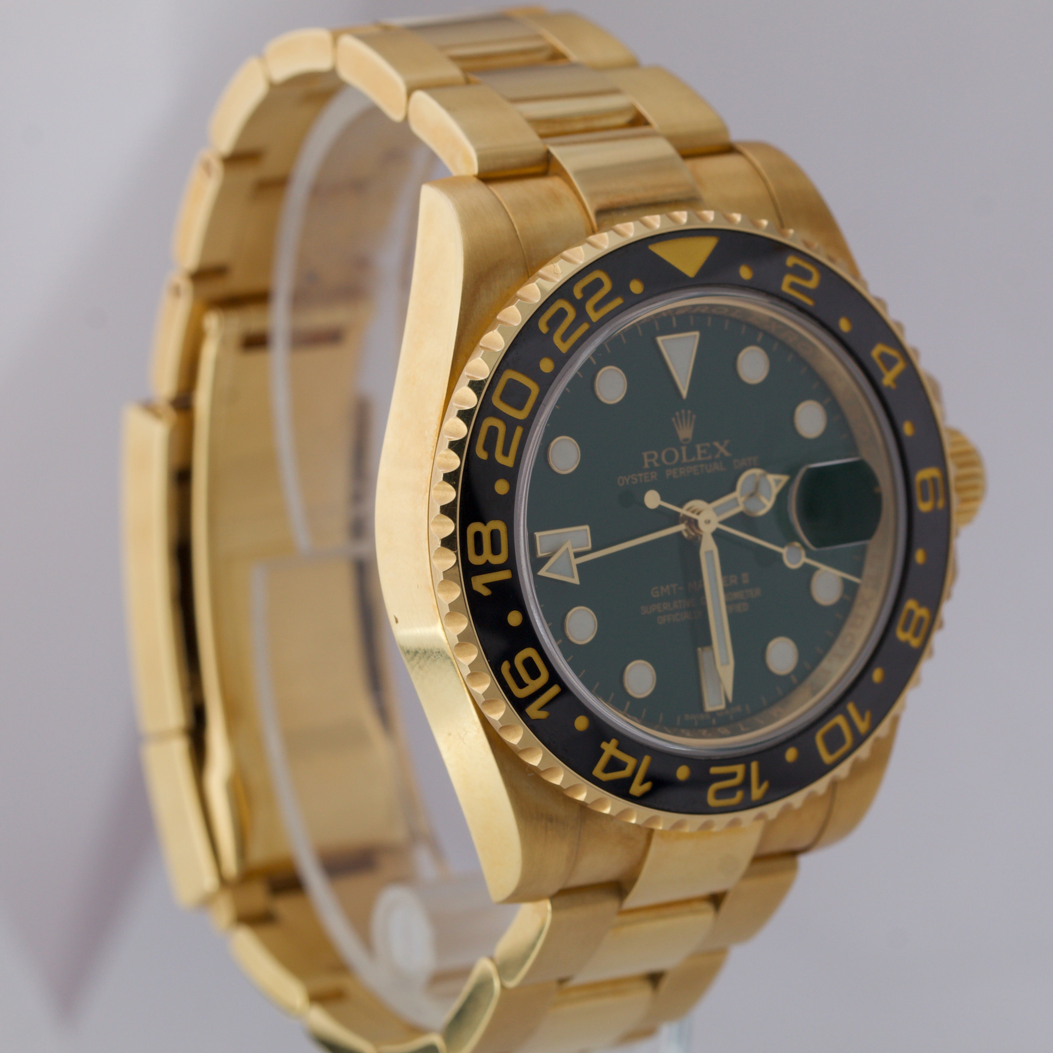 ORIGINAL GREEN DIAL Rolex GMT-Master II Ceramic PAPERS 18K Gold 40mm 1