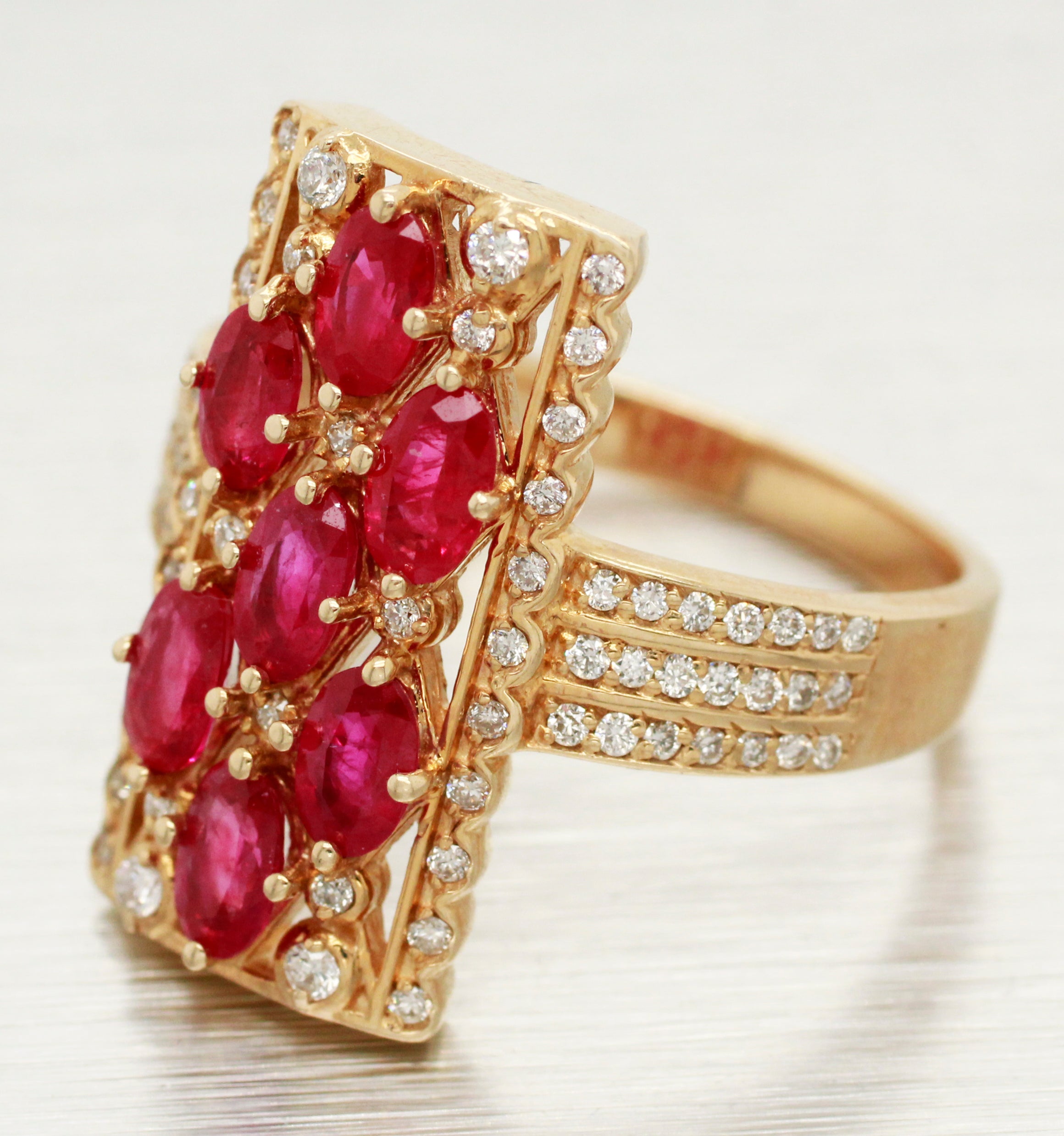 EFFY Ruby and Diamond Cocktail Ring - Rectangle 14k Yellow Gold Settin