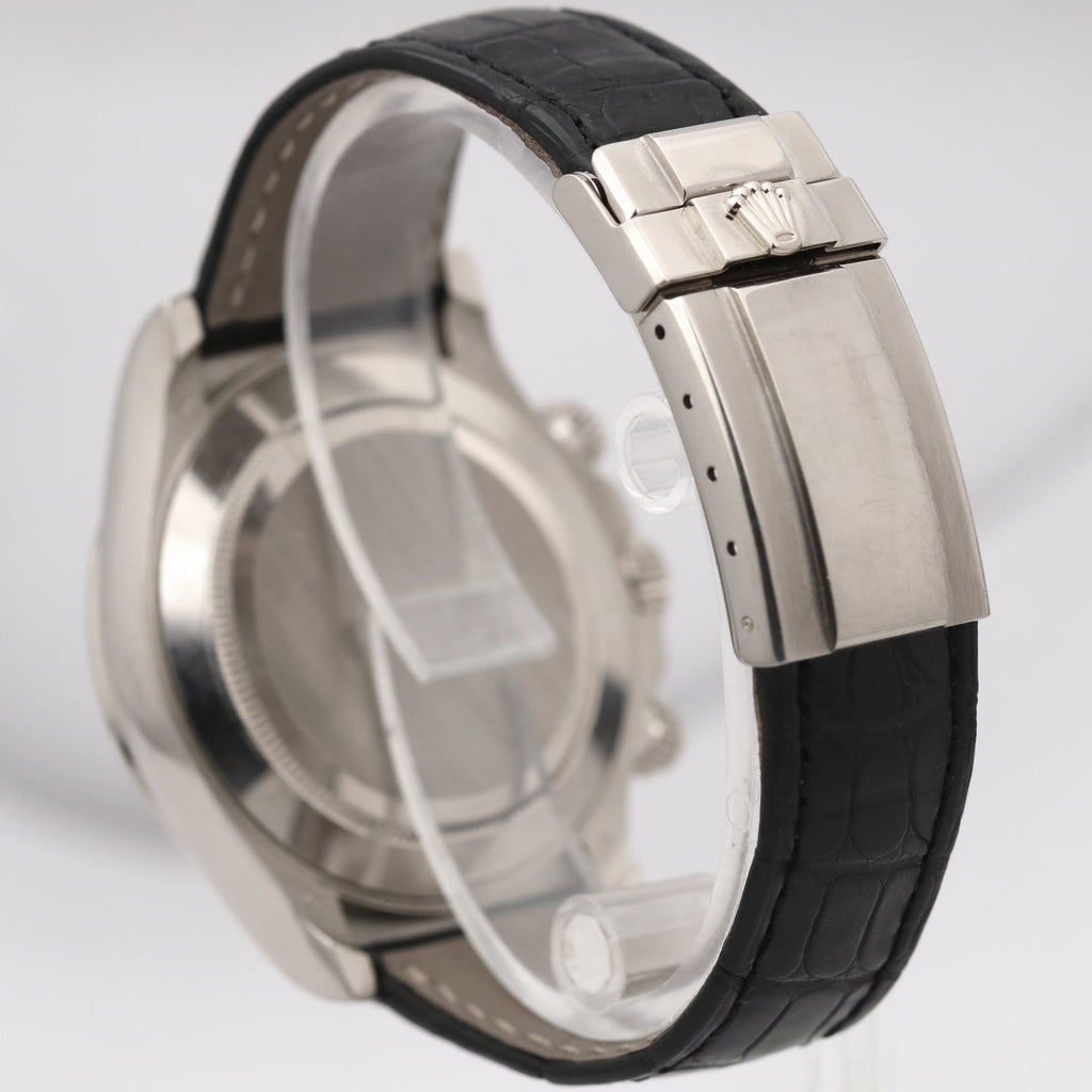 Rolex Daytona Cosmograph 18K Gold WHITE DIAL Black Leather REHAUT 1165