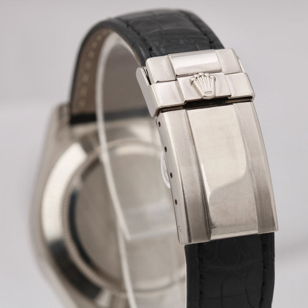 Rolex Daytona Cosmograph 18K Gold WHITE DIAL Black Leather REHAUT 1165