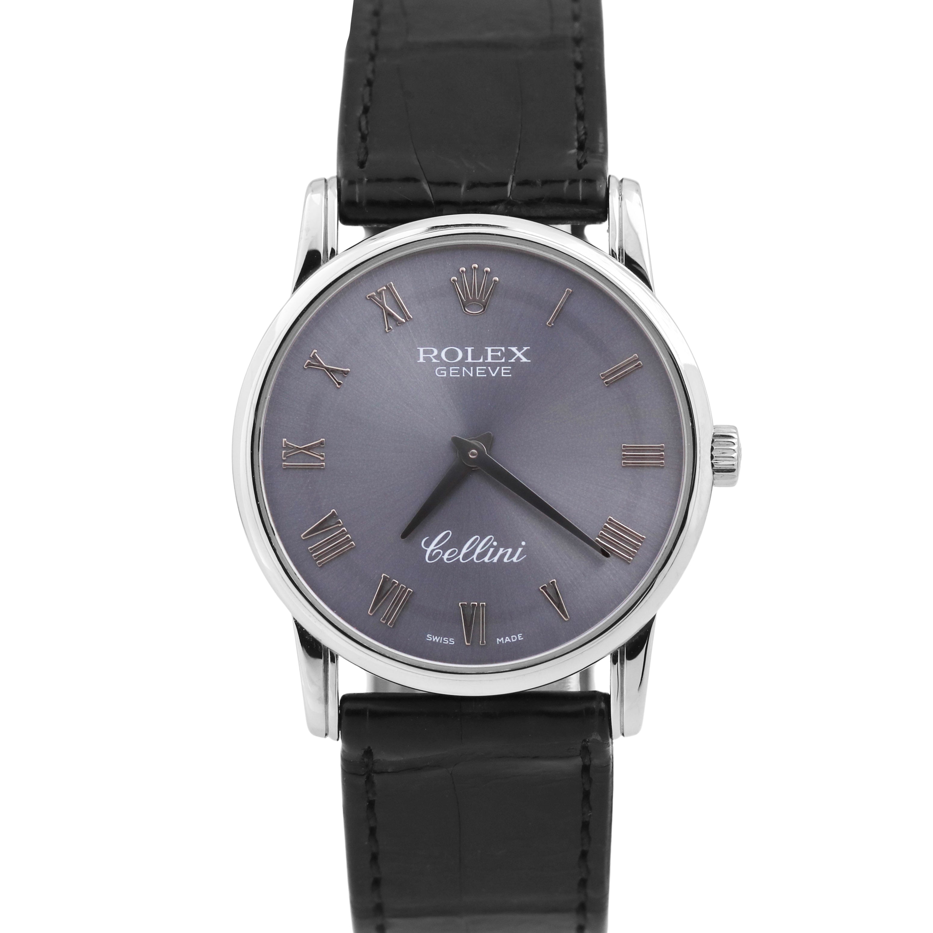 MINT Rolex Cellini Classic RHODIUM Gray Roman 18K White Gold 32mm 5116