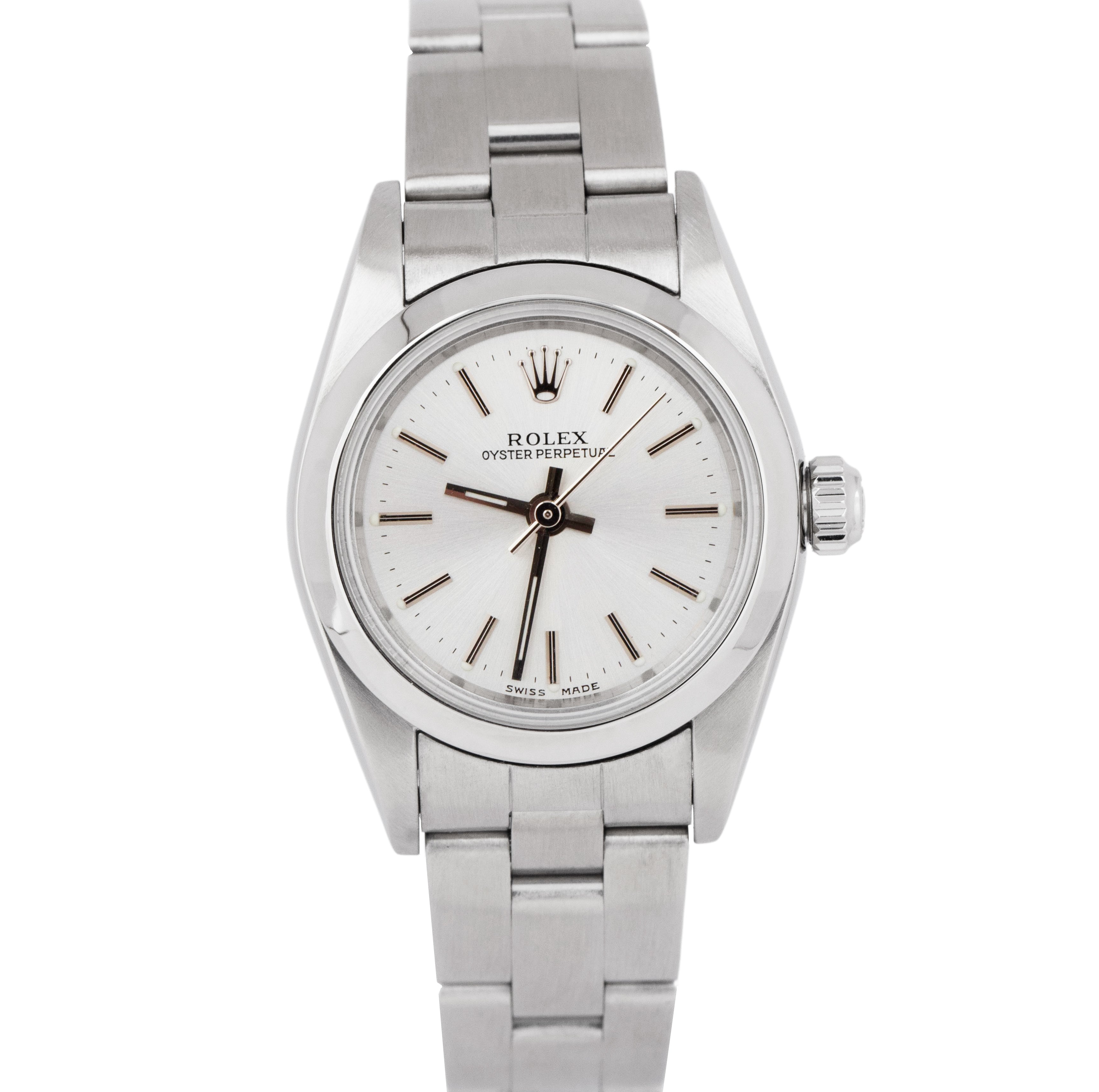 Rolex Oyster Perpetual SILVER DIAL 24mm Stainless Steel NO-HOLES Watch